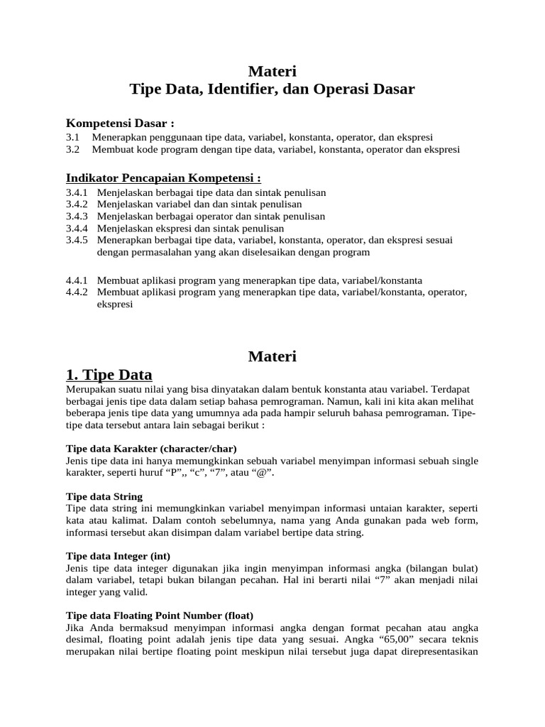 Tipe Data dan Identifier dalam Pemrograman | PDF