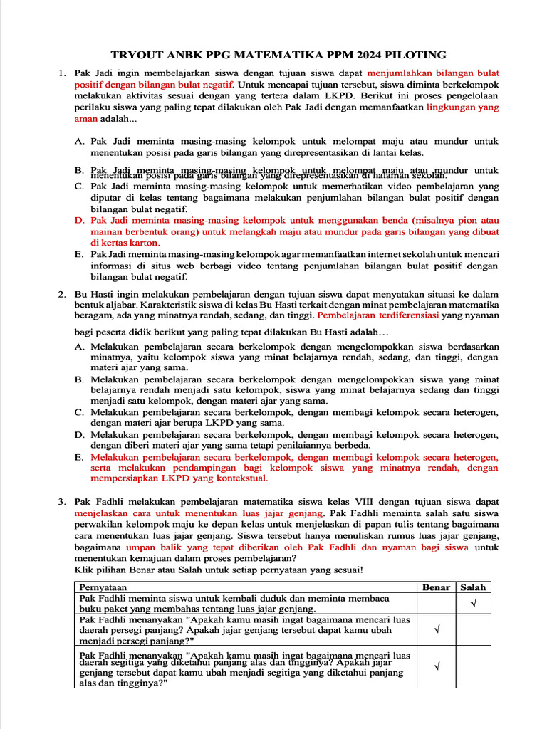 Tryout ANBK PPG Matematika 2024 | PDF