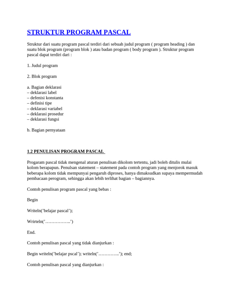 Struktur Program Pascal | PDF