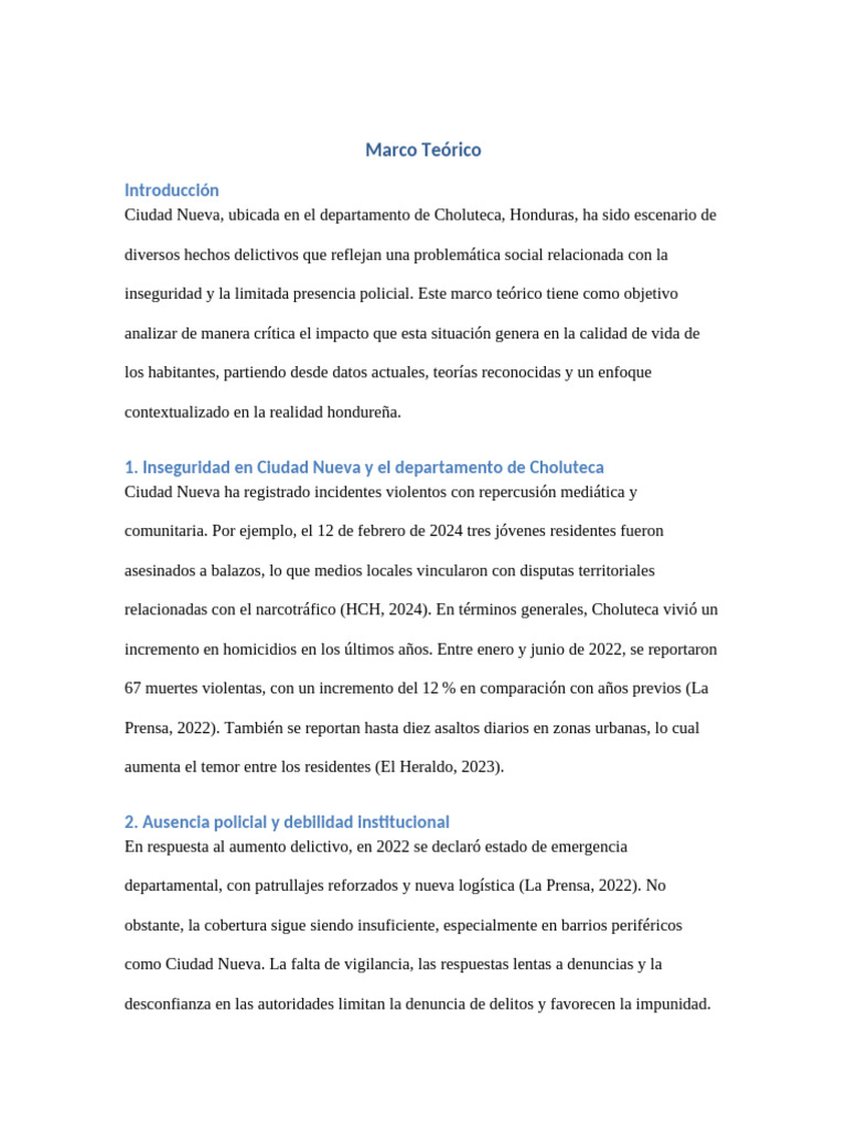 Marco Teorico Final Ciudad Nueva | PDF | Honduras