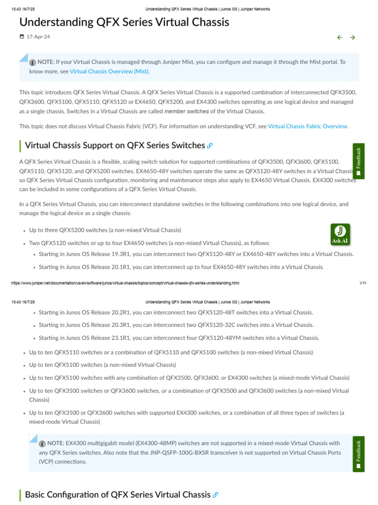 Understanding QFX Series Virtual Chassis Juniper | PDF | Network Switch ...