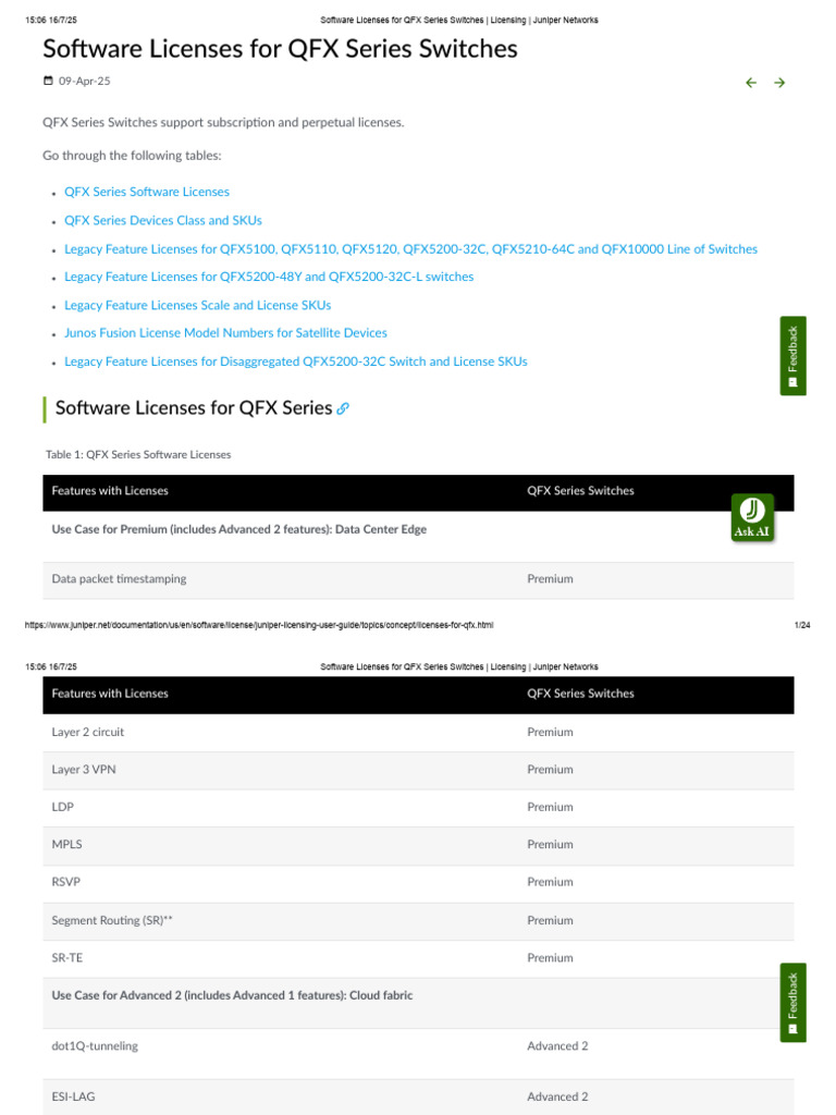 QFX Series Switches Licensing Overview | PDF | Networking ...