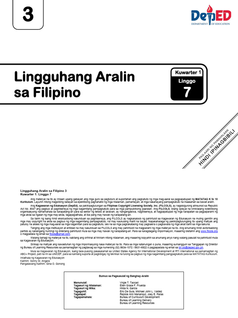 LE Filipino3 Q1 Week7 | PDF