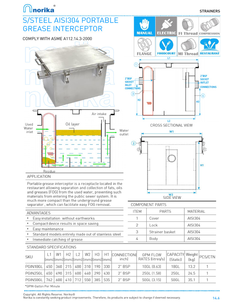 Stainless Steel 304 Portable Grease Interceptor Catalogue | PDF