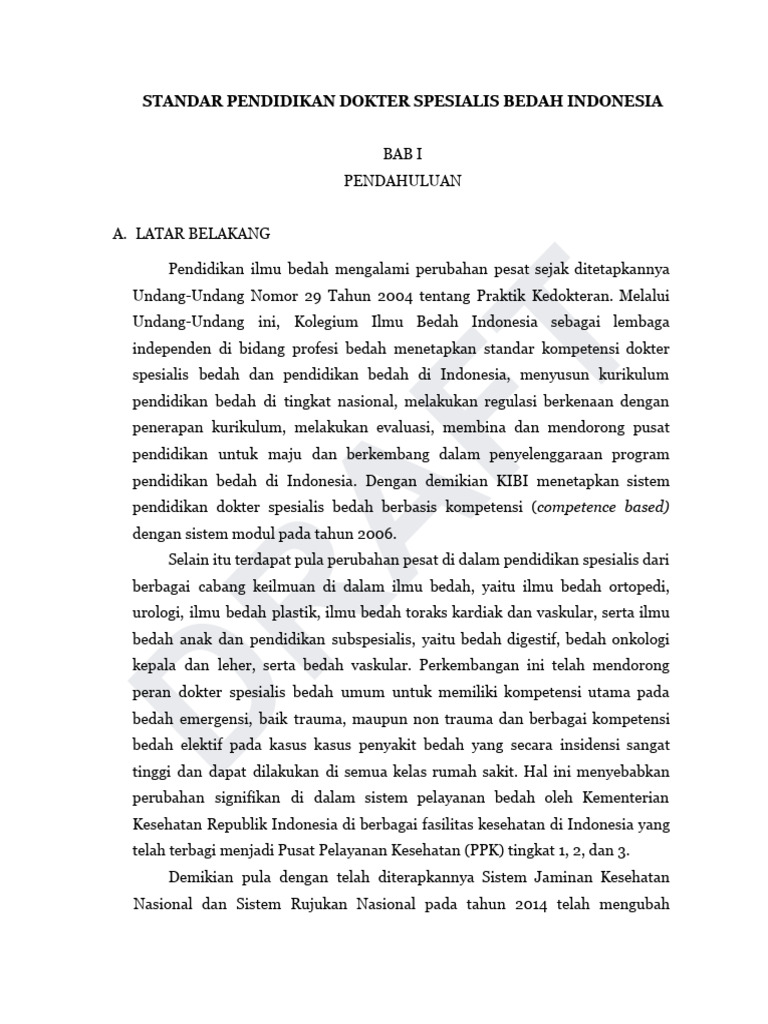 Draft Lengkap - Standar Pendidikan Dokter Spesialis Bedah Indonesia | PDF