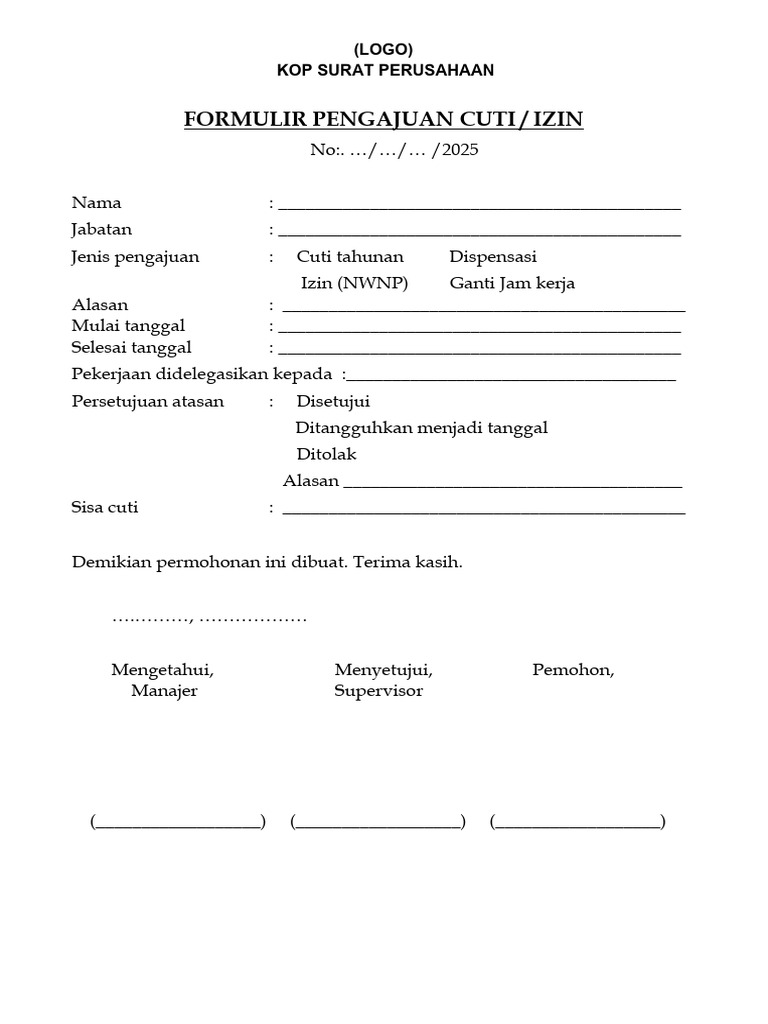 Formulir Pengajuan Cuti Kerja | PDF