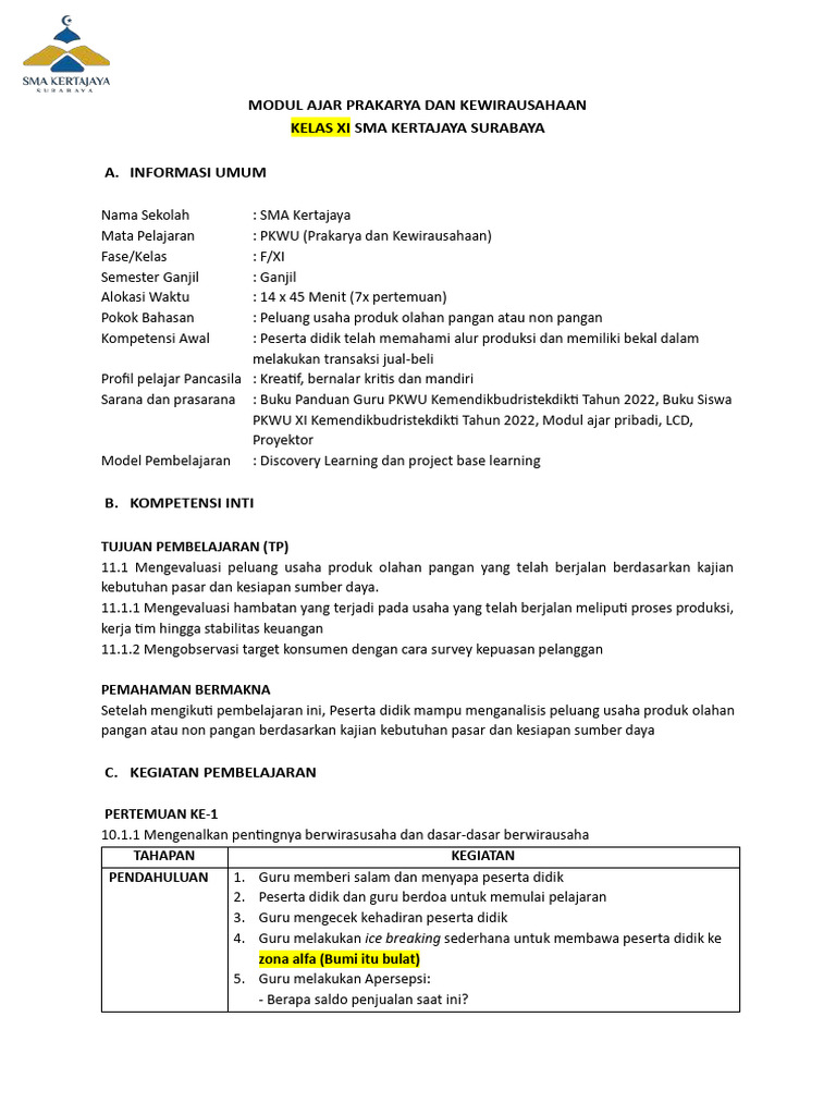 Modul Ajar Pkwu Xi | PDF