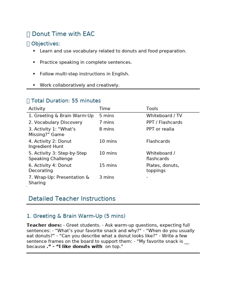 Donut Time Lesson Plan For | PDF | Doughnut | Learning