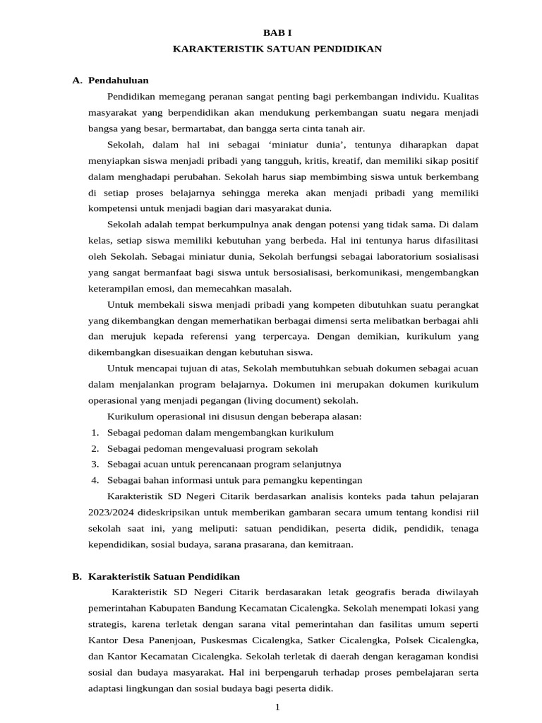 KOSP BAB I-VI SDN Citarik 2023-2024 | PDF