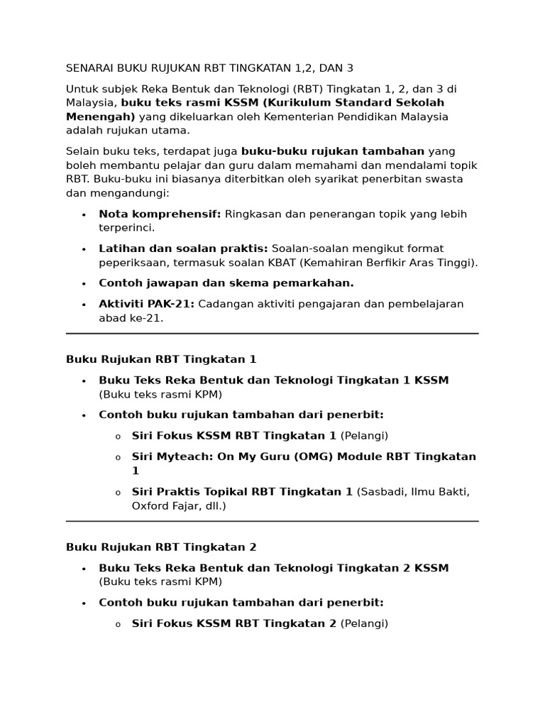 Senarai Buku Rujukan RBT | PDF