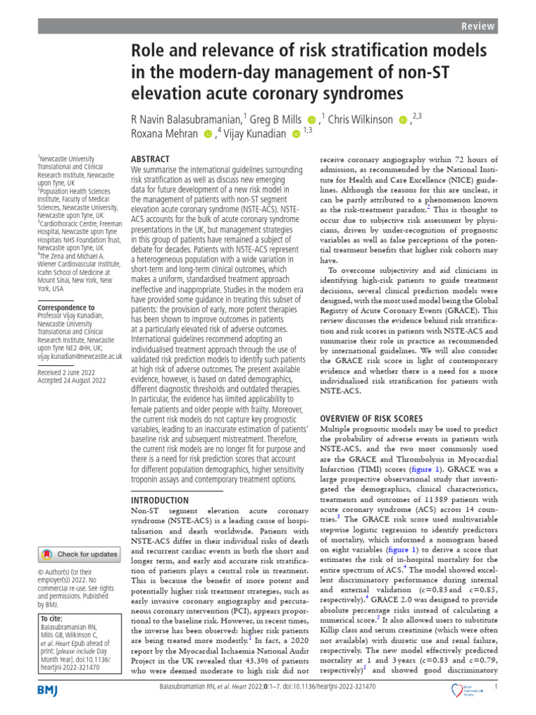 Role and Relevance of Risk Stratification Models in The Modern Day ...