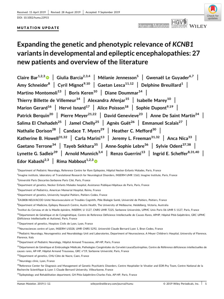 Bar, 2019. Expanding The Genetic and Phenotypic Relevance of KCNB1 ...