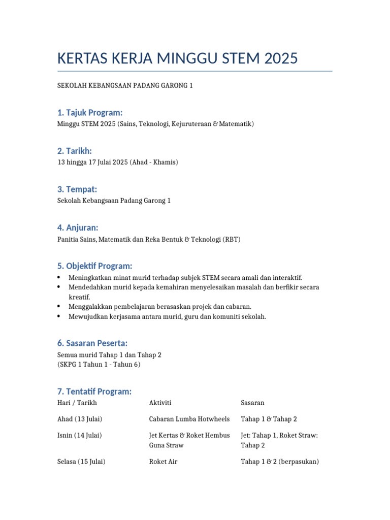 Kertas Kerja Minggu STEM 2025 | PDF