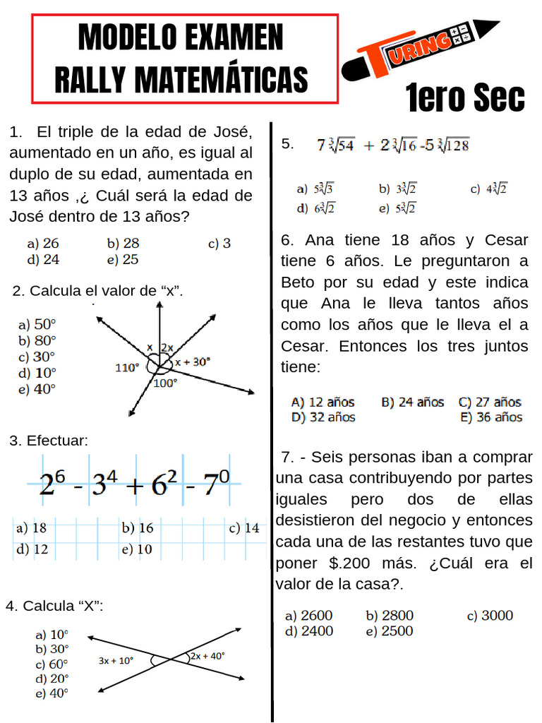 Modelo de Examen de Matemáticas Secundaria | PDF