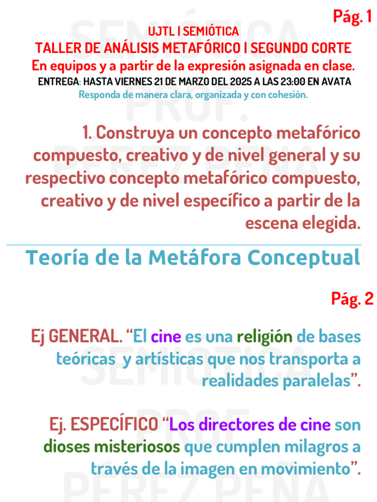 Taller Análisis Metafórico 2025-1 | PDF | Metáfora | Oración