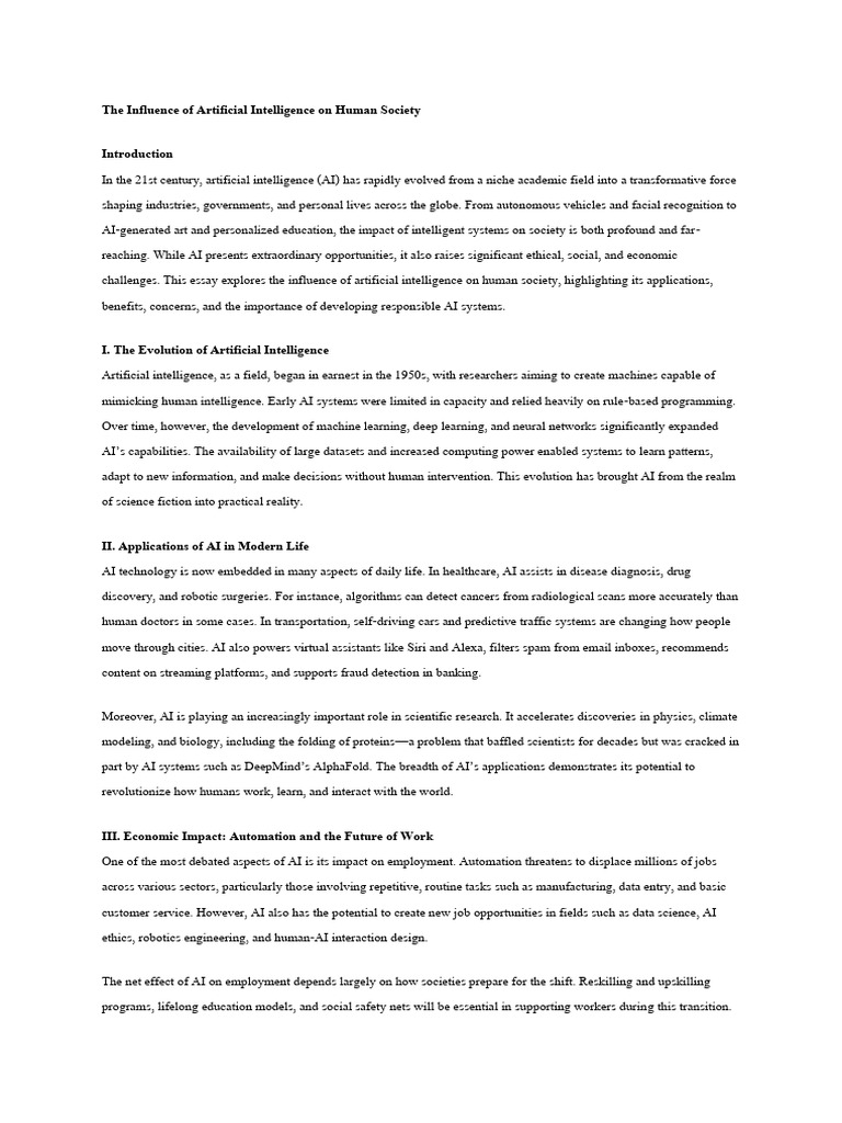 The Influence of Artificial Intelligence On Human Society | PDF ...