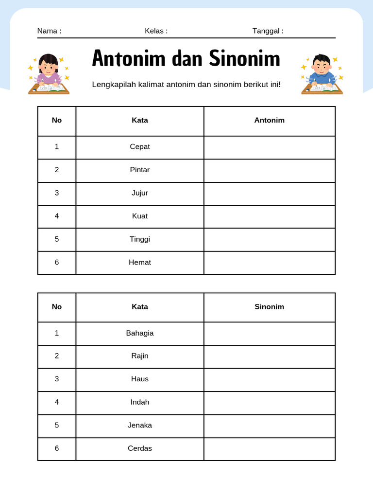 Antonim Dan Sinonim Lembar Kerja | PDF