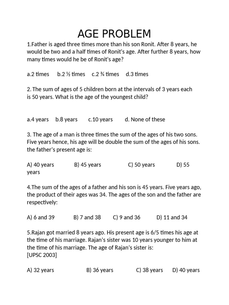 Age Problems and Solutions Quiz | PDF | Chess Theory | Chess