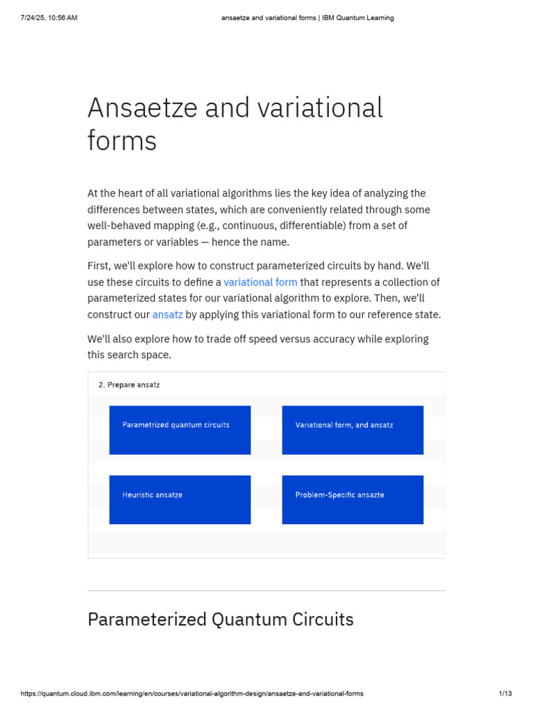 Ansaetze and Variational Forms - IBM Quantum Learning | PDF | Quantum ...