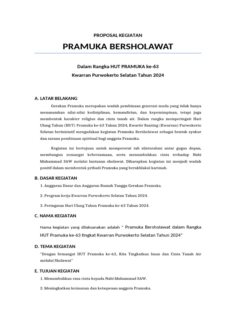 Proposal Pramuka Bersholawat HUT63 | PDF