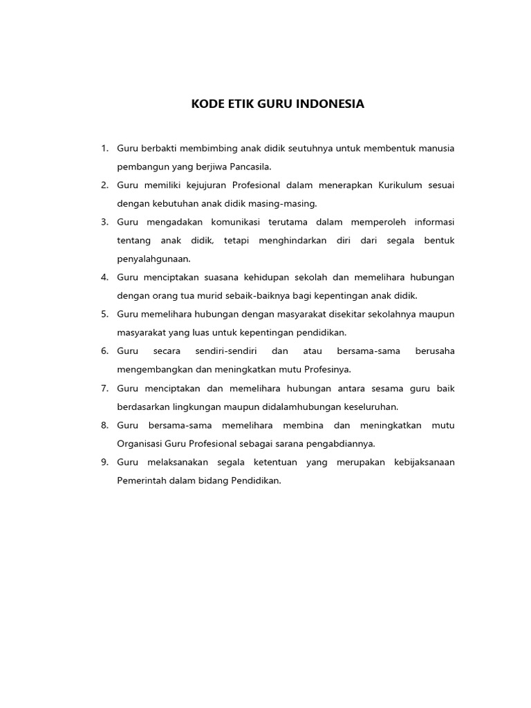 Kode Etik dan Tata Tertib Guru Indonesia | PDF