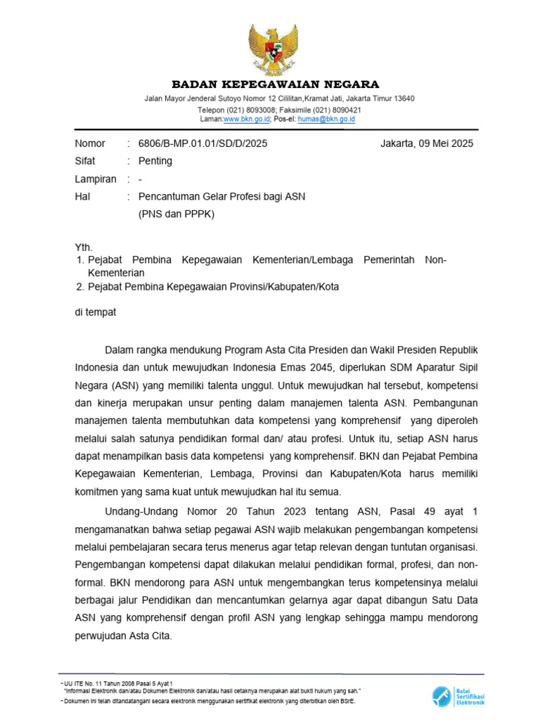 Pencantuman Gelar Profesi ASN 2025 | PDF