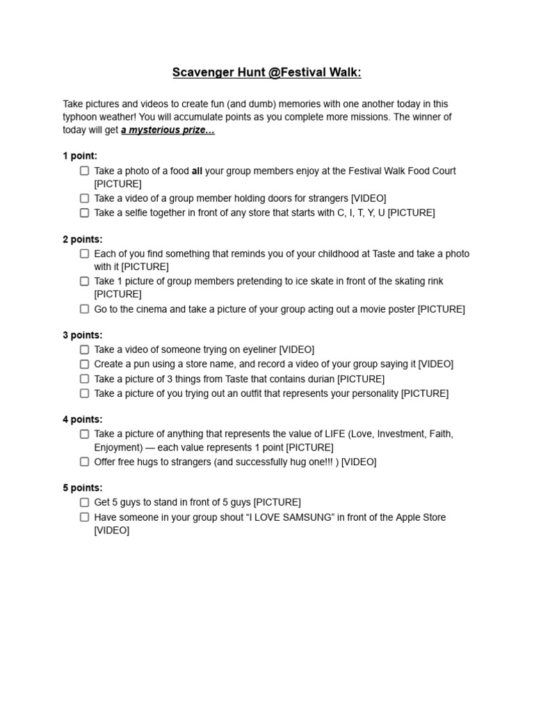 Festival Walk Scavenger Hunt | PDF
