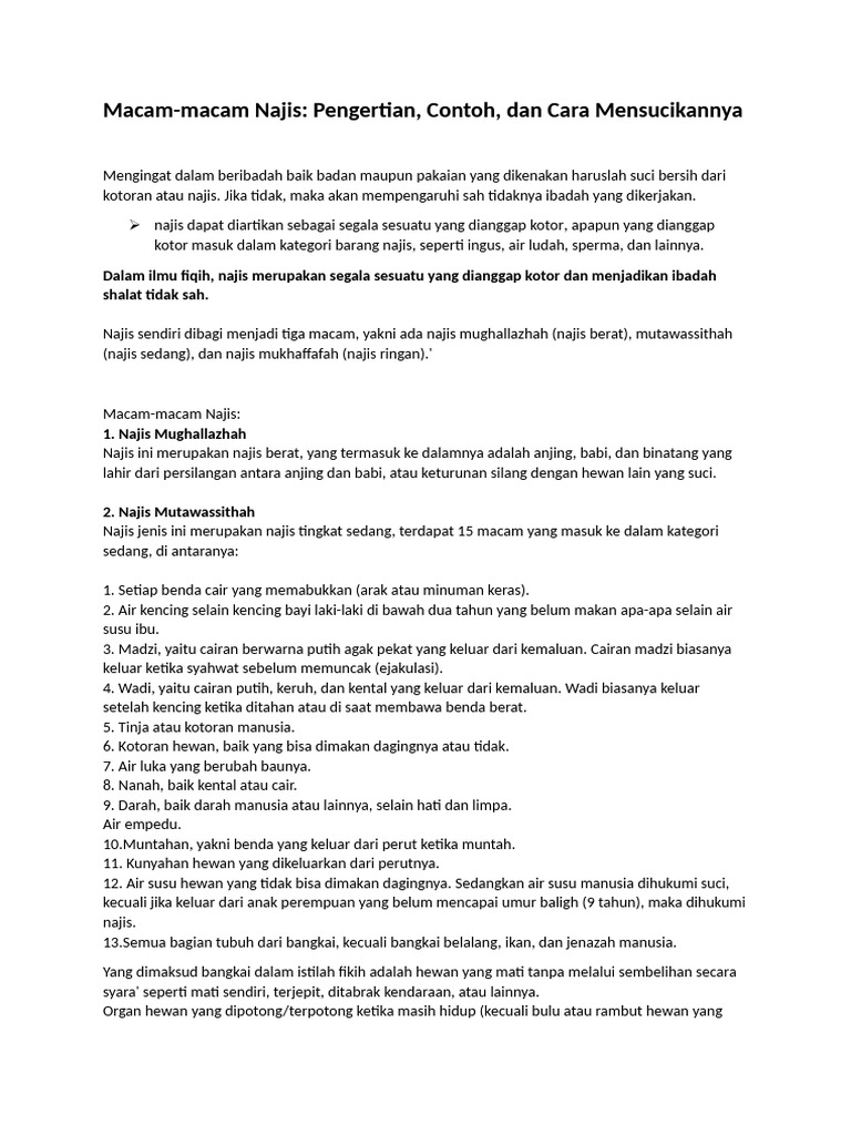 Macam Najis Penjelasannya Beserta Cara Bersuci | PDF