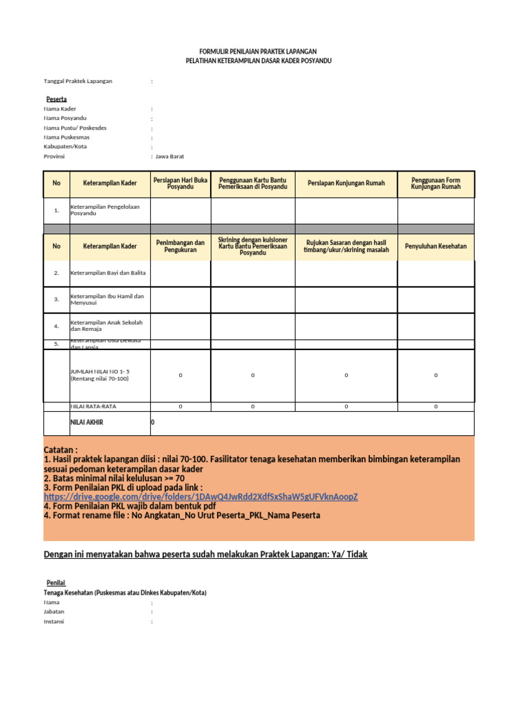 Form Penilaian Pkl | PDF