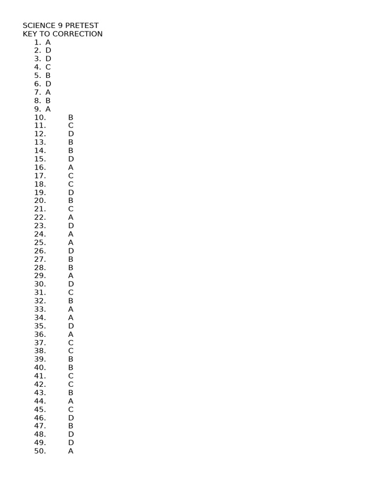 Science 9 Pretest Answer Key | PDF