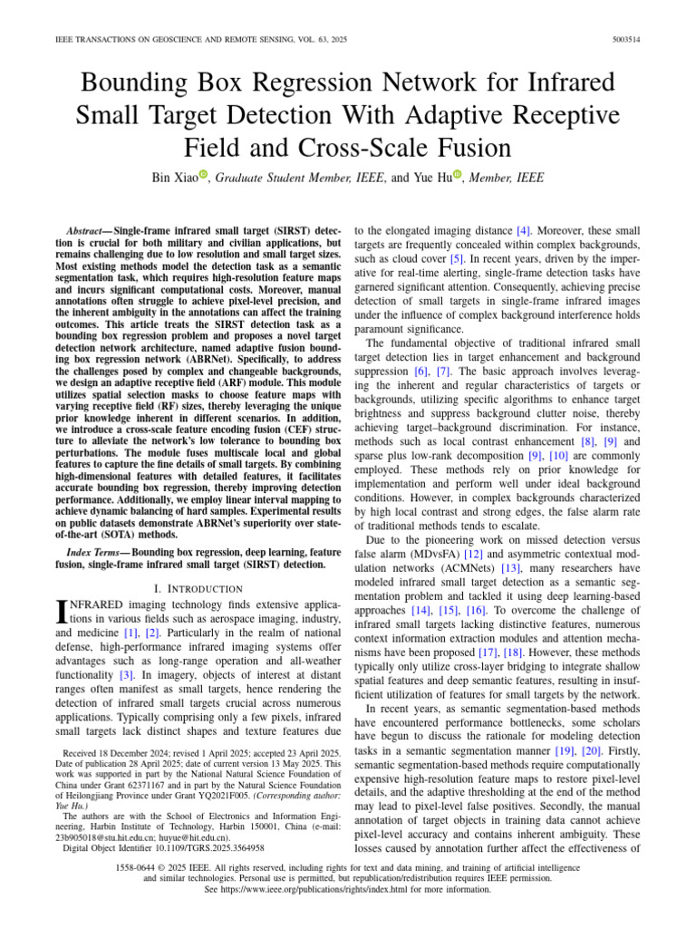 Bounding Box Regression Network For Infrared Small Target Detection With Adaptive Receptive ...