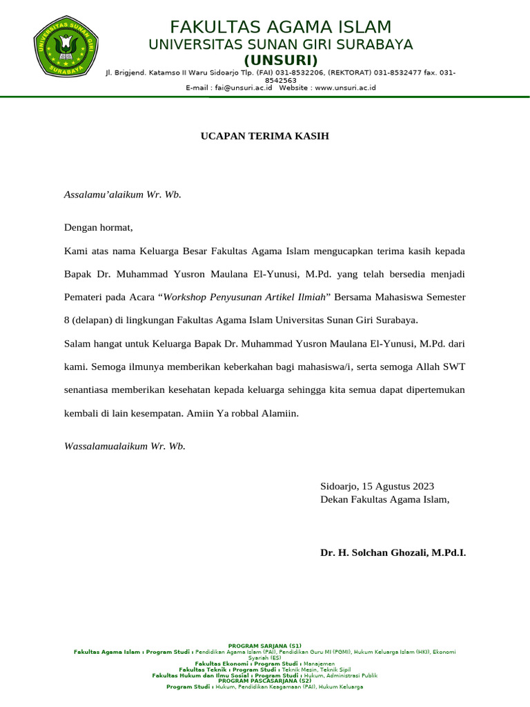 Ucapan Terima Kasih (Gus Eeng) | PDF