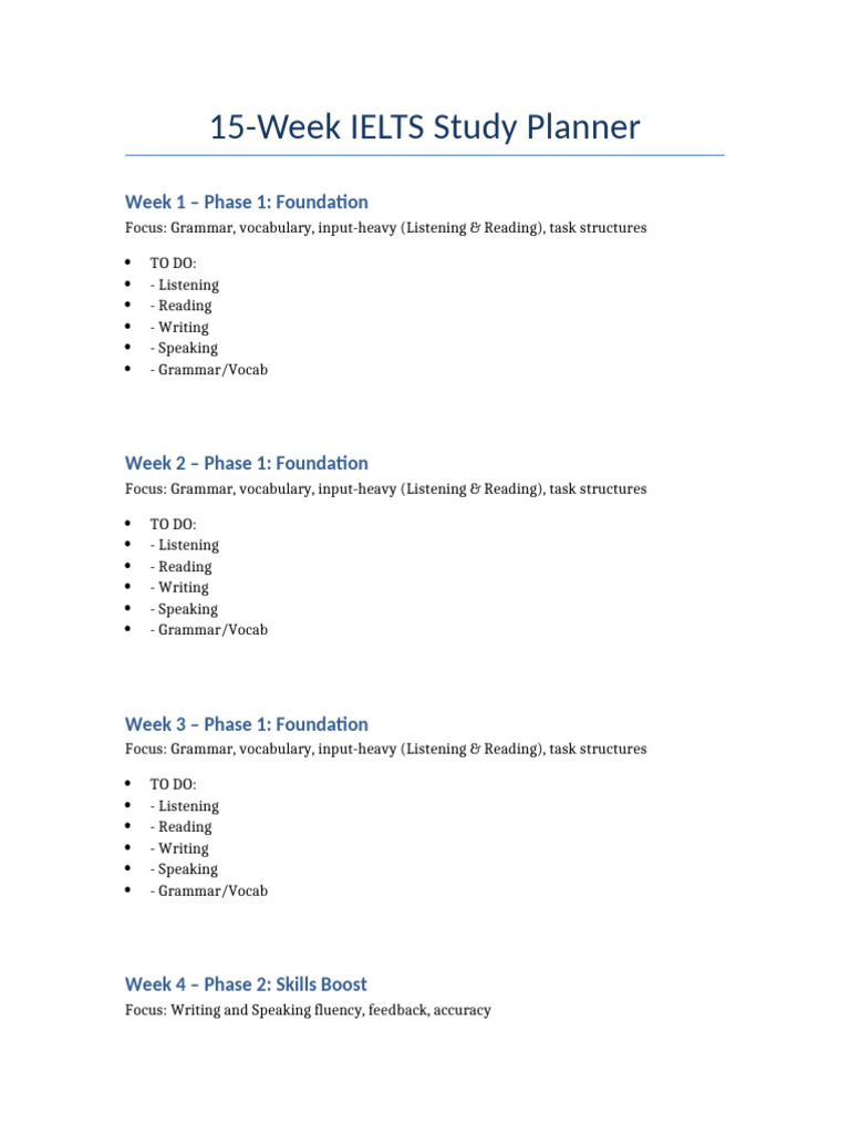 15-Day IELTS Study Plan Guide | PDF | Vocabulary | International ...