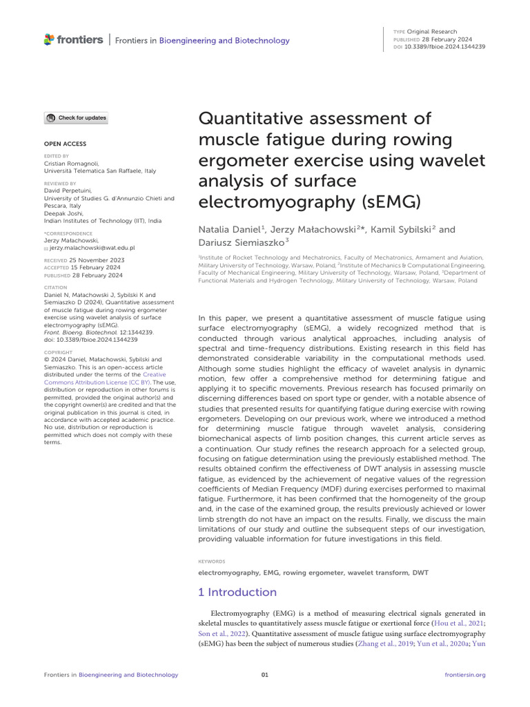 Quantitative Assessment of Muscle Fatigue During Rowing Ergometer Exercise Using Wavelet ...