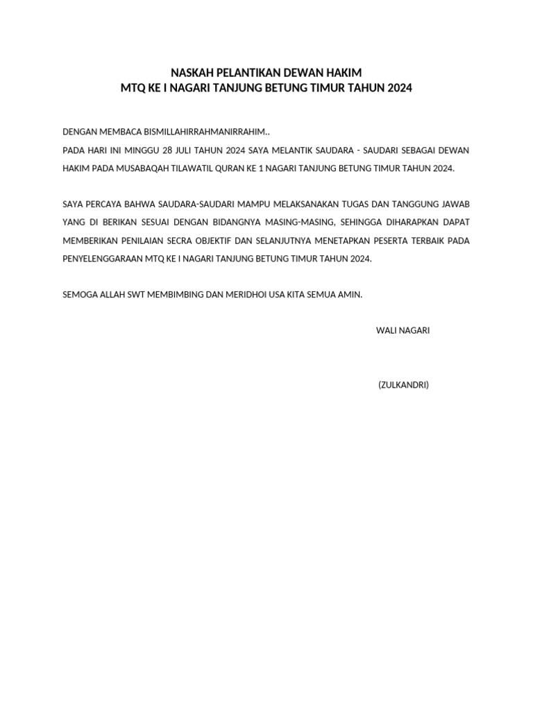 Naskah Pelantikan Dewan Hakim | PDF