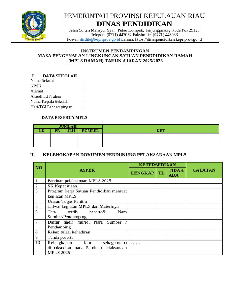 Okk - Instrumen Pendampingan MPLS | PDF