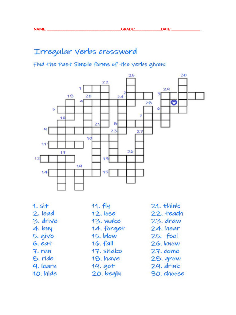 Irregular Verbs Crossword | PDF