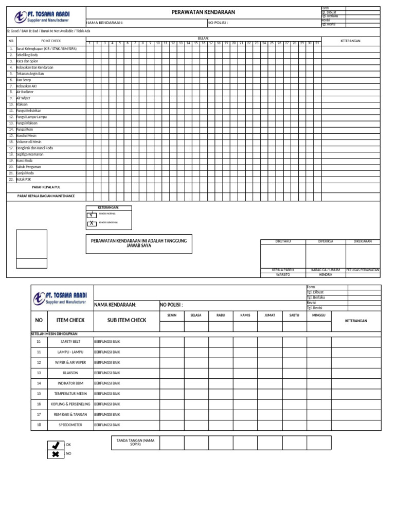Formulir Perawatan Kendaraan Excel | PDF