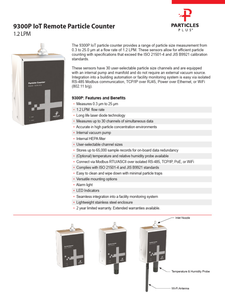 Particles Plus 9300P IoT Datasheet | PDF | Flow Measurement