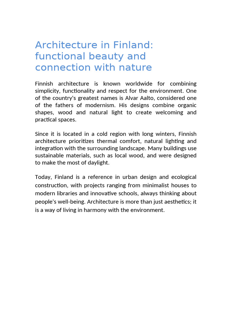 Architecture in Finland: Functional Beauty and Connection With Nature | PDF