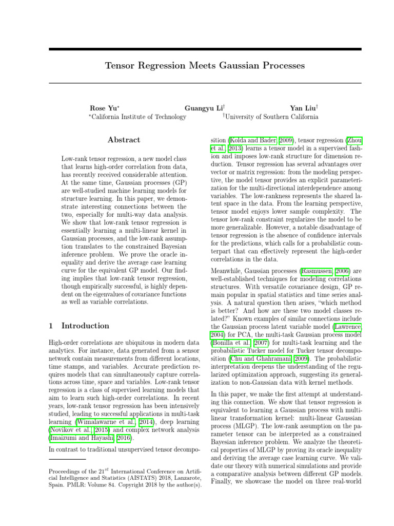 Aistats2018 Tensor Regression Gaussian Process | PDF | Regression ...