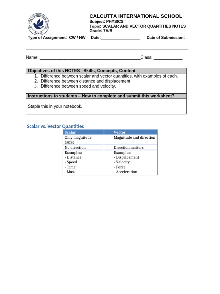 Notes On Scalar and Vector Quanitities | PDF | Velocity | Euclidean Vector