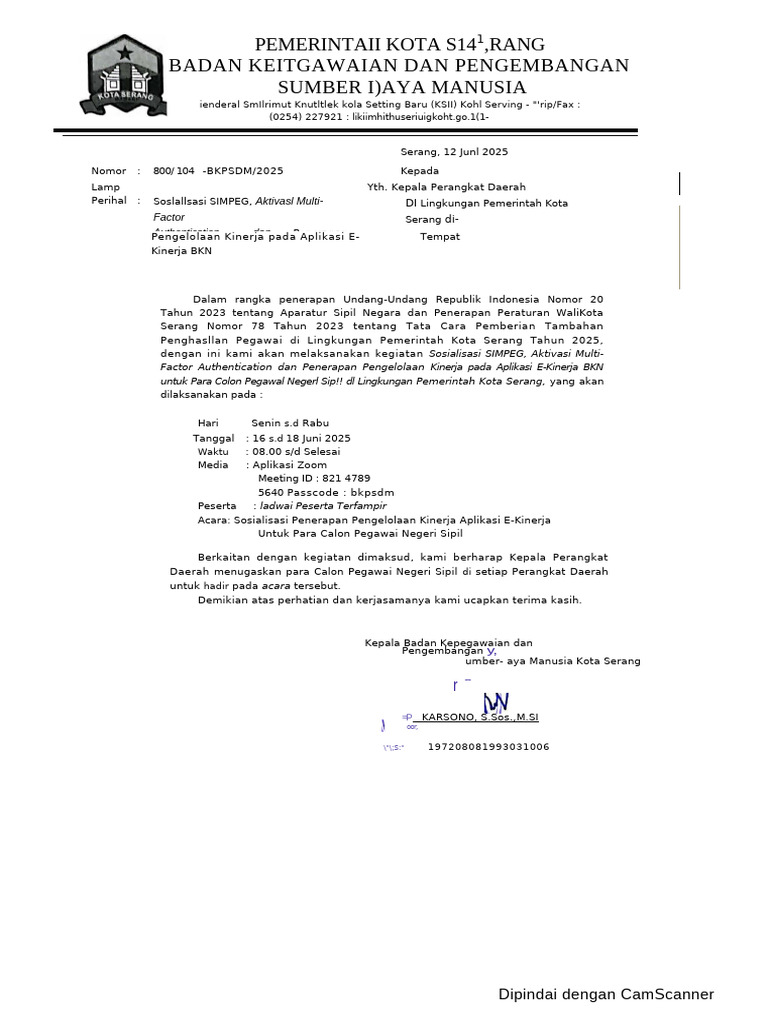 Undangan Sosialisasi Dan Jadwal Peserta Zoom (Rev) | PDF
