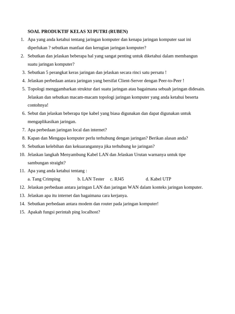 Soal Produktif Kelas Xi Putri (Ruben) | PDF