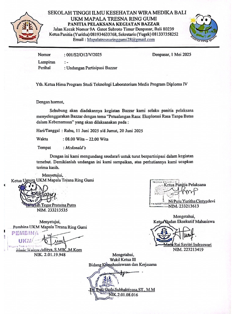 Surat Undangan Bazzar Kepada Hima TLM D4 | PDF