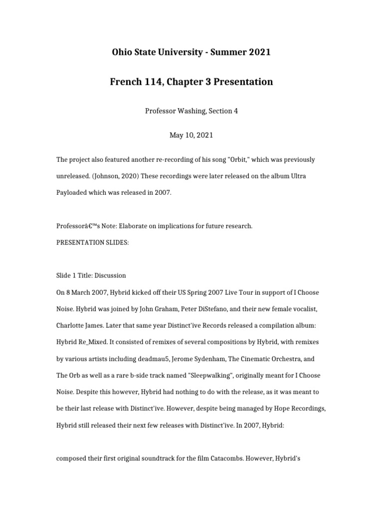 French 114 Chapter 3 Presentation | PDF | Electronic Music