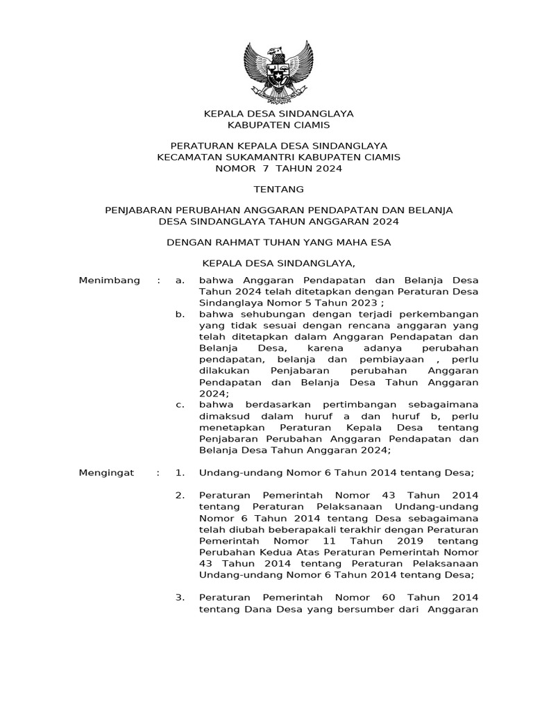 Perkades Perubahan Penjabaran Apbdes | PDF