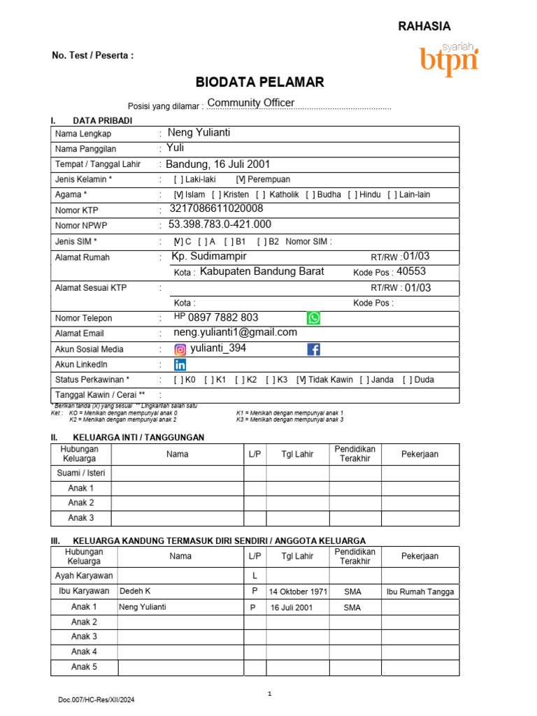 Biodata Pelamar Efektif 13122024 | PDF