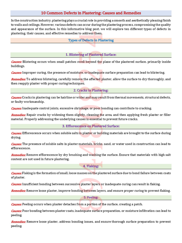 10 Common Defects in Plastering | PDF | Plaster | Rust