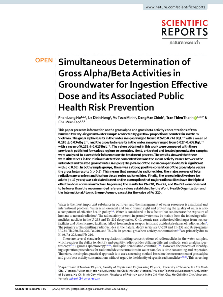Simultaneous Determination of Gross AlphaBeta Activities in Groundwater ...